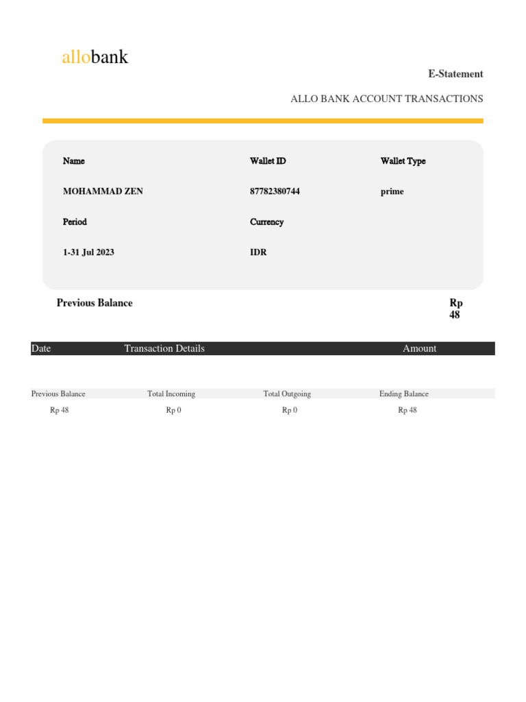 Allo Bank E-Statement Example | PDF
