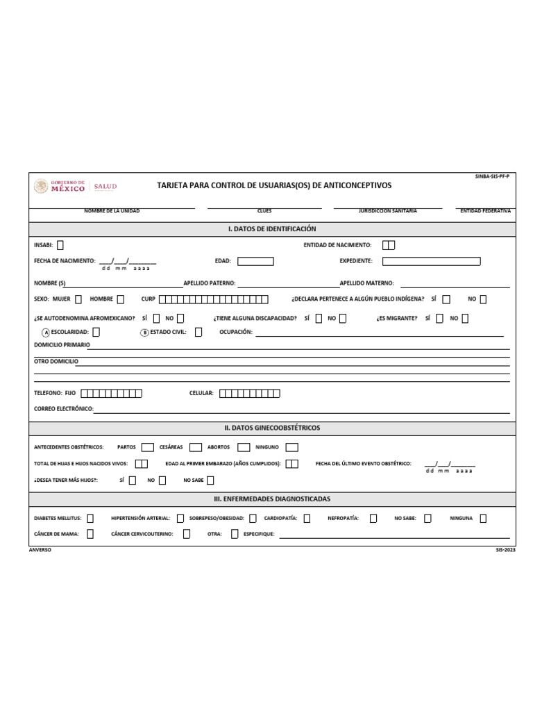 Tarjeta de Control de Anticonceptivos-SIS-PF-P 2023 | PDF