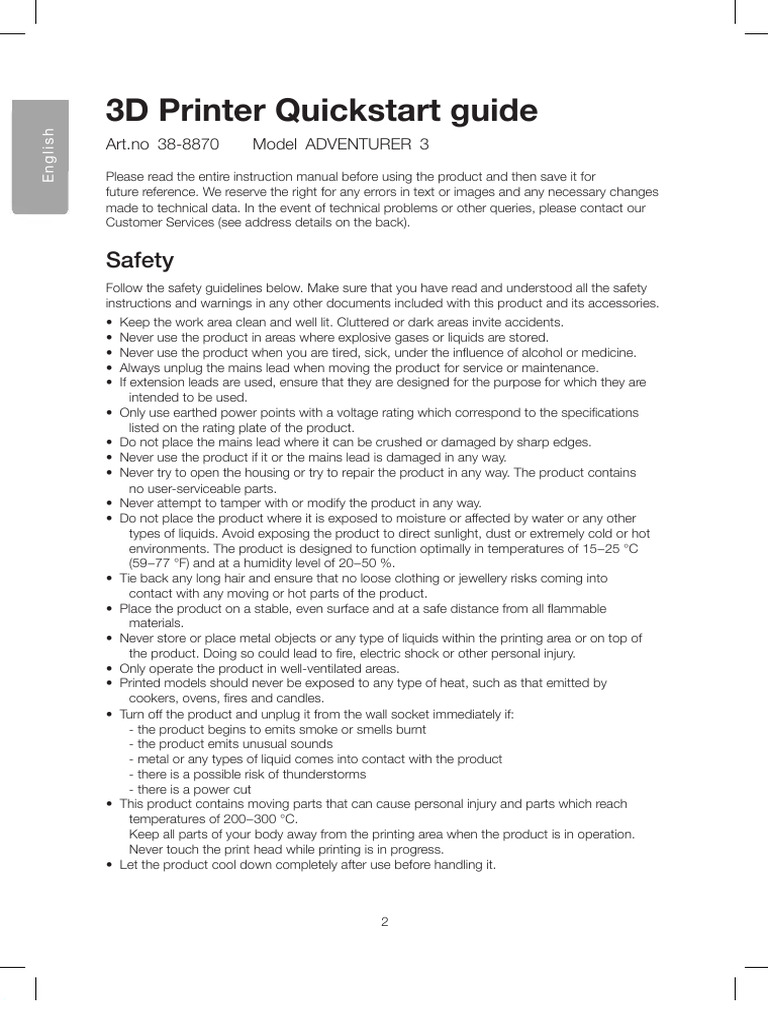 Adventurer 3 Quickstart Guide | PDF | Home & Garden | Computers