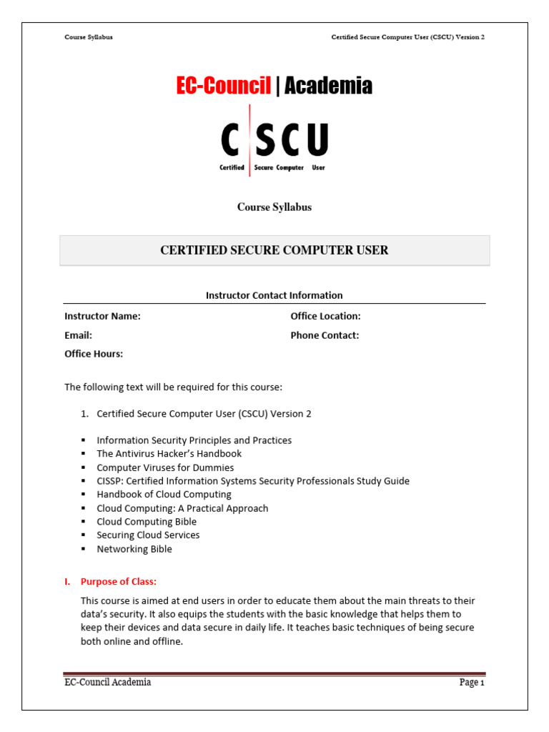 EC-Council-Academia CSCUv2 CourseSyllabus 2017 | PDF