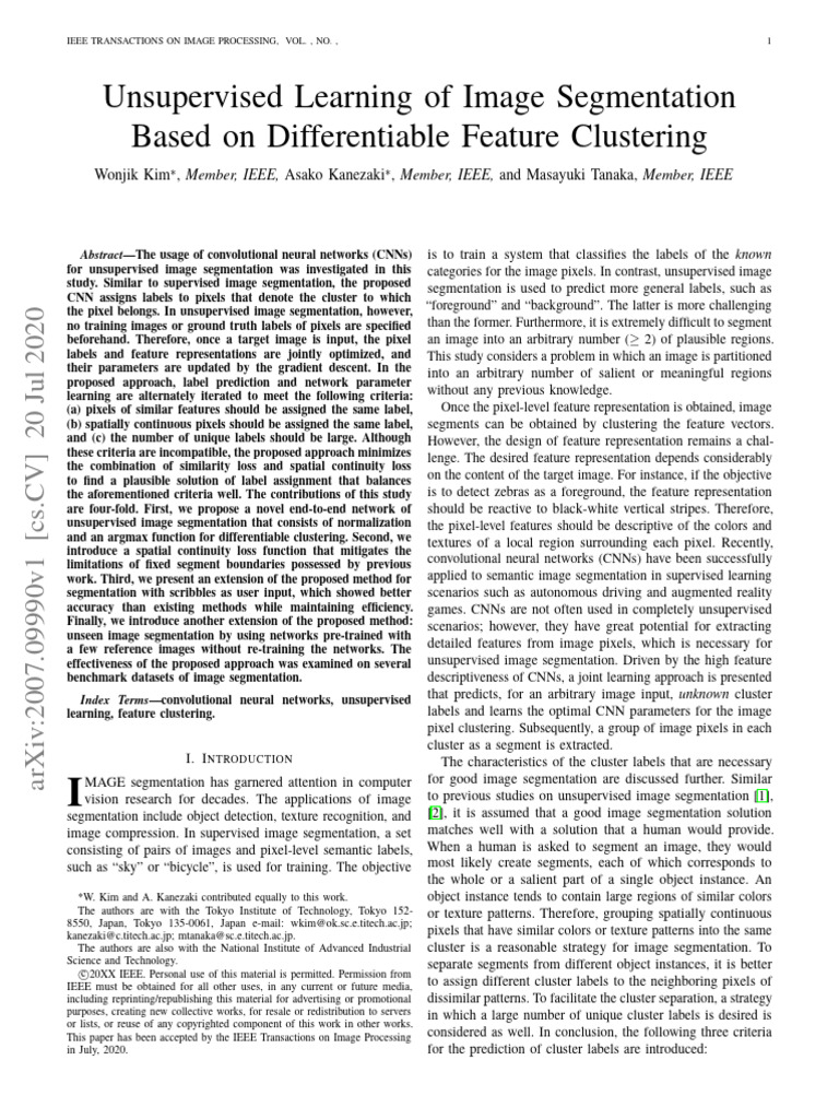 Unsupervised Learning Of Image Segmentation Based On Differentiable Feature Clustering Pdf
