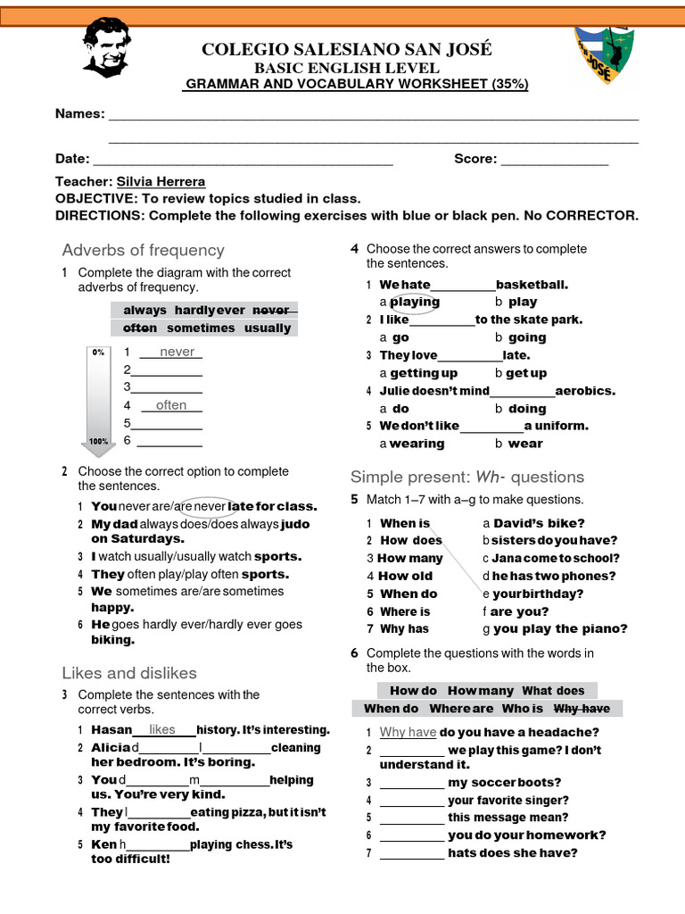 Grammar Worksheet | PDF