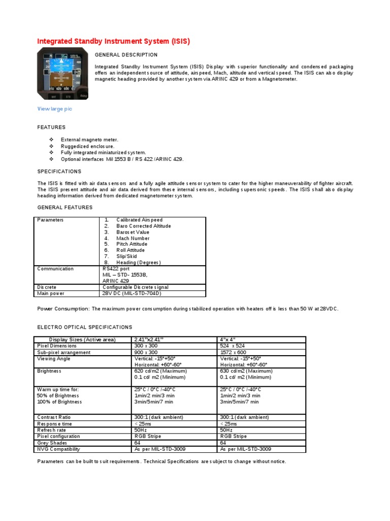 Integrated Standby Instrument System Overview | PDF