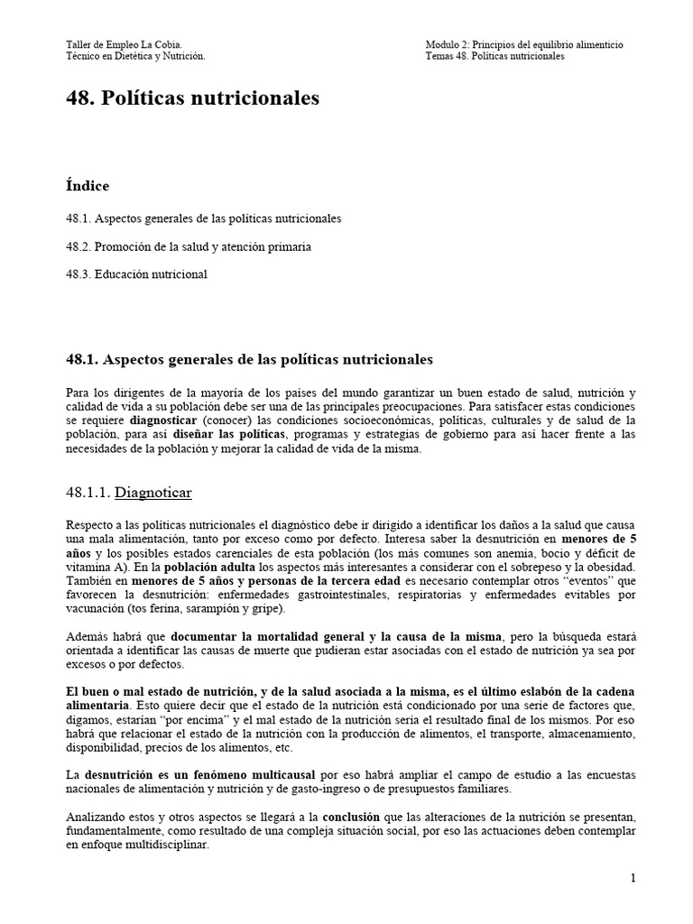 Politicas Nutricionales | PDF | Nutrición | Dieta y nutrición