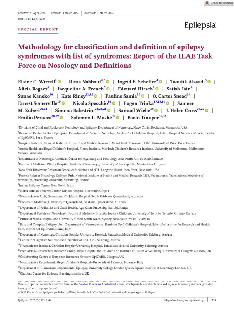 Epilepsia - 2022 - Wirrell - Methodology For Classification and ...
