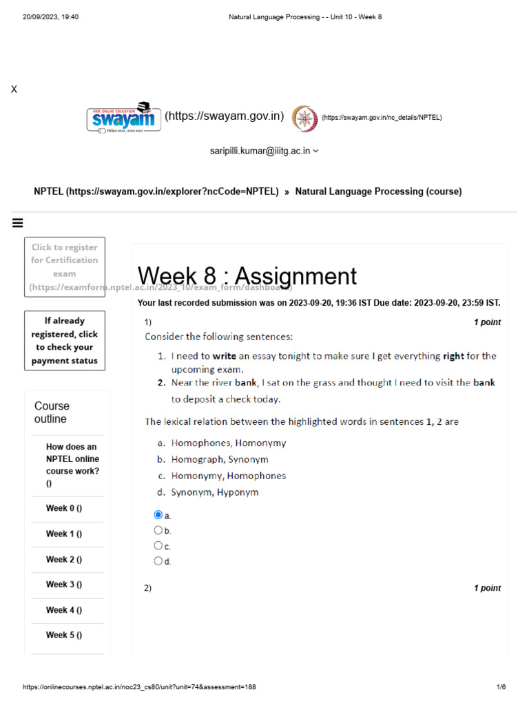 Natural Language Processing - Unit 10 - Week 8 | PDF | Applied ...