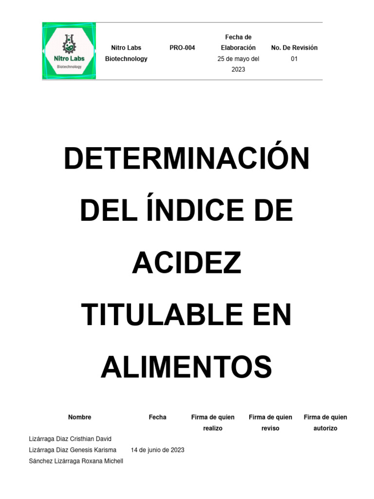 DETERMINACIÓN DEL ÍNDICE DE ACIDEZ TITULABLE EN ALIMENTOS CORREGIDO | PDF