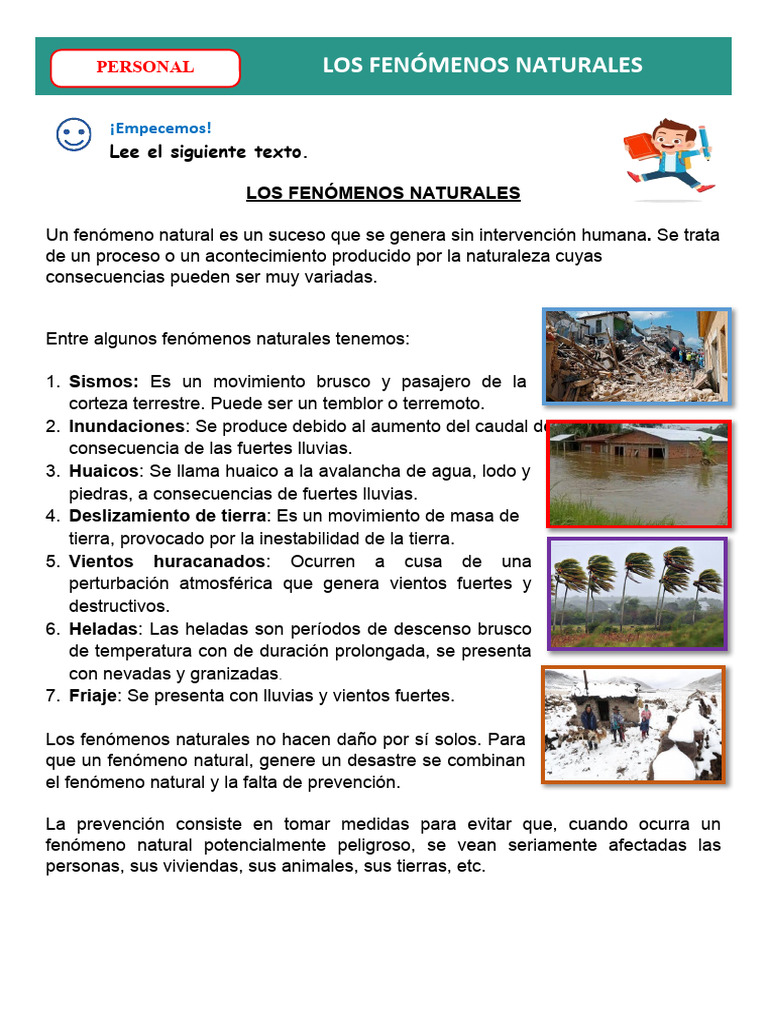 D1 A2 FICHA PS. Los Fenómenos Naturales | PDF