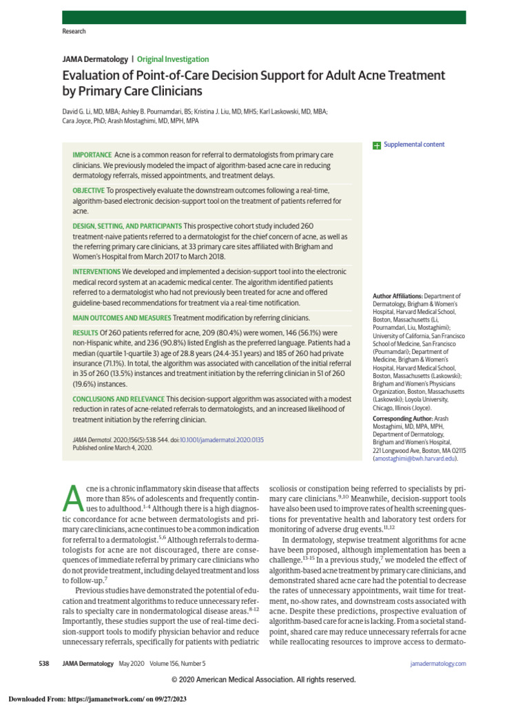 Jamadermatology Li 2020 Oi 200007 | PDF | Dermatology | Primary Care