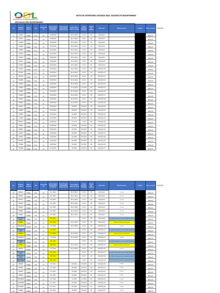 Formato MTTO. Extintores Listados | PDF