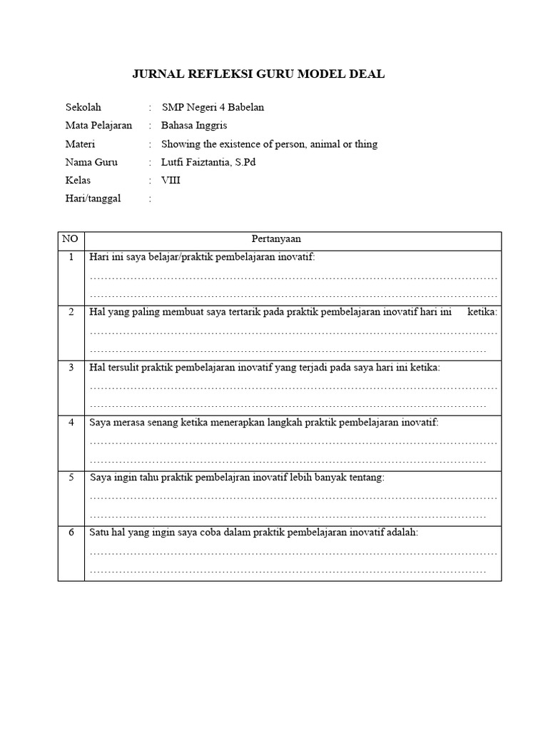 Jurnal Refleksi Guru Model Deal | PDF | Pengembangan Diri | Sains ...