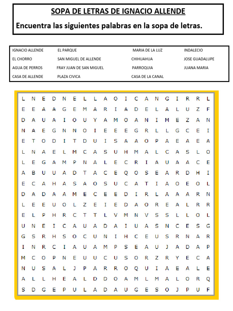 Sopa de Letras Ignacio Allende | PDF