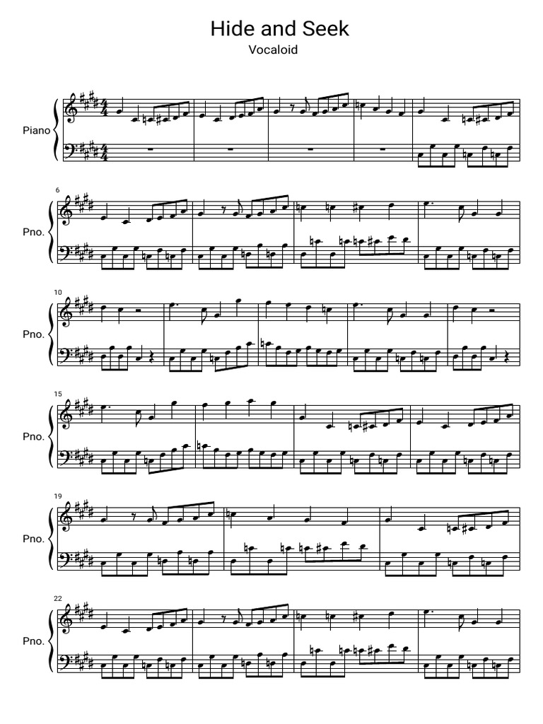 Hide and Seek Piano Sheet Music | PDF