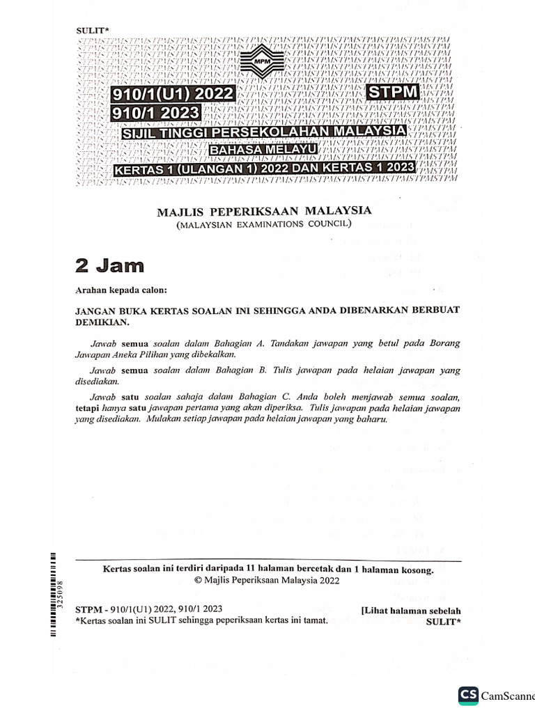 BM STPM Semester 1 (2023) Ulangan (2022) | PDF
