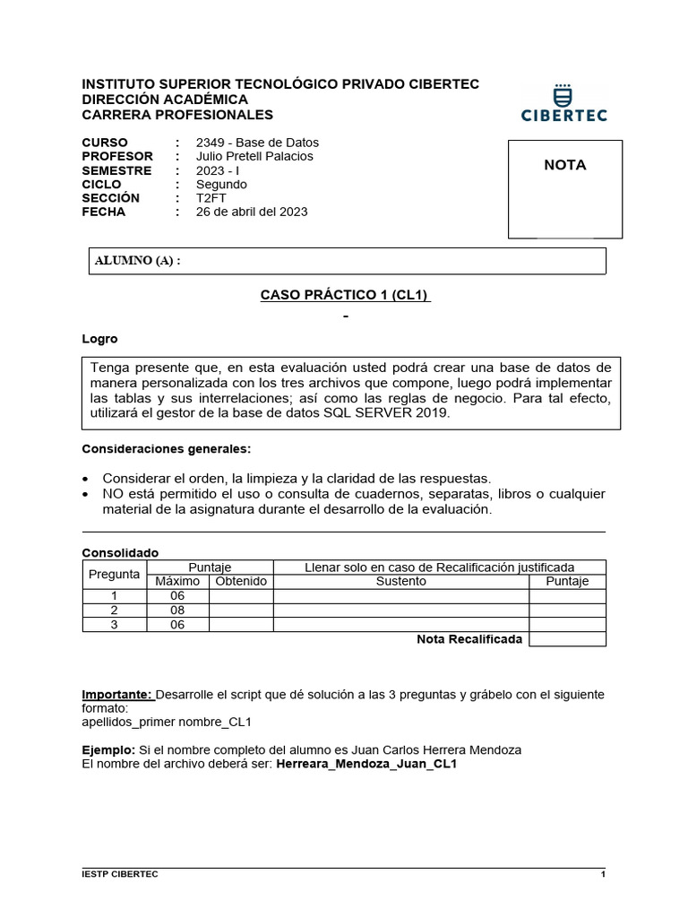 Caso Práctico 1 Base de Datos (CL1) | PDF