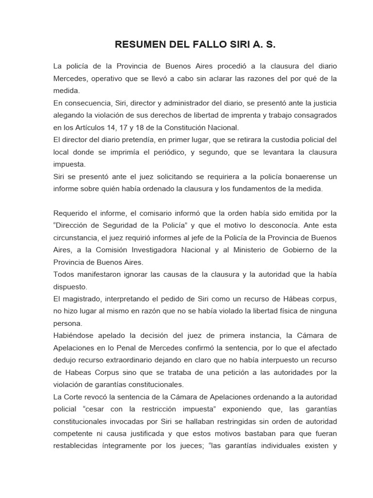 Fallo Siri - Resumen - Impreso | PDF