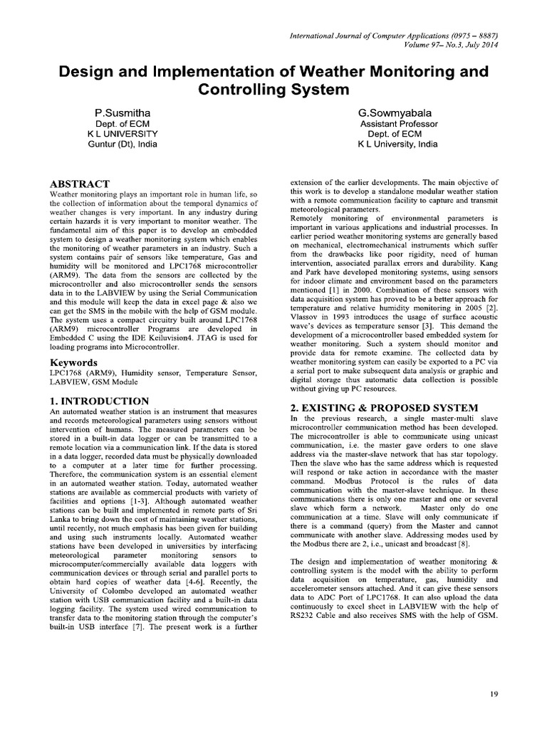 Design and Implementation of Weather Monitoring and Controlling System ...