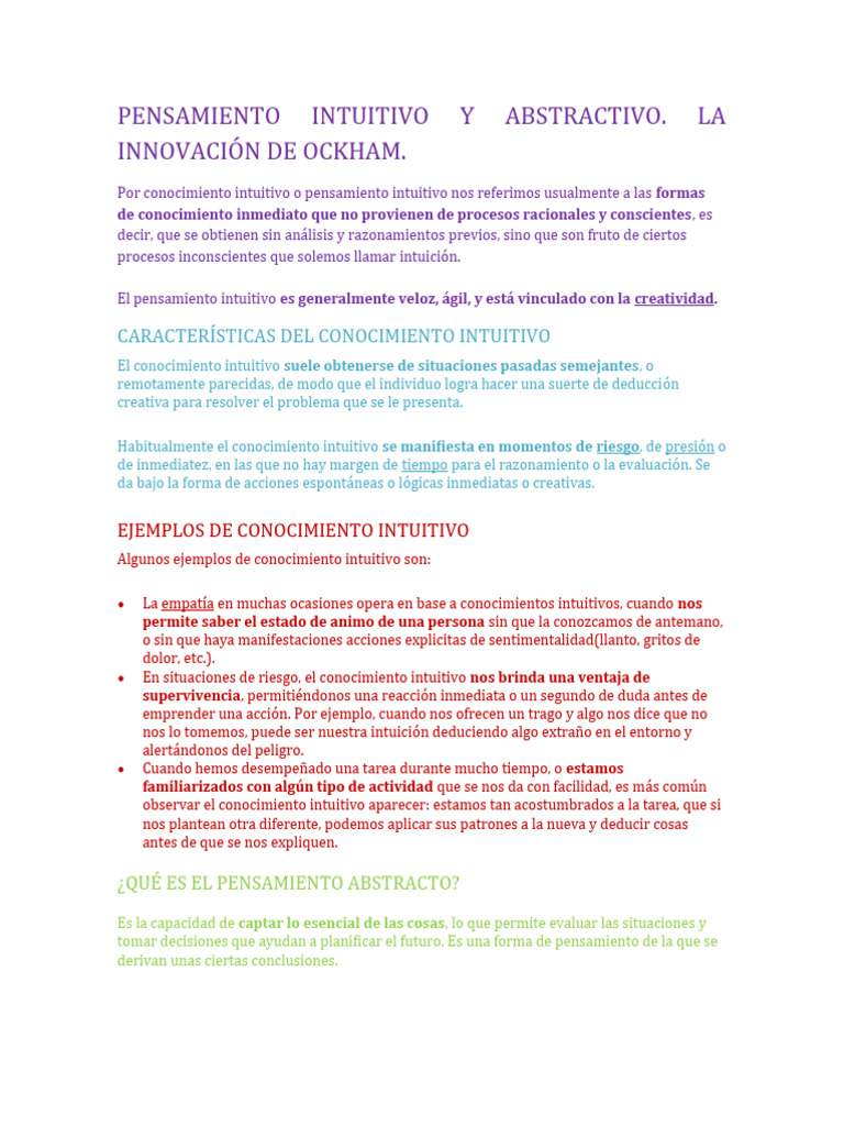 Conocimiento Intuitivo y Abstractivo | PDF | Relaciones personales ...