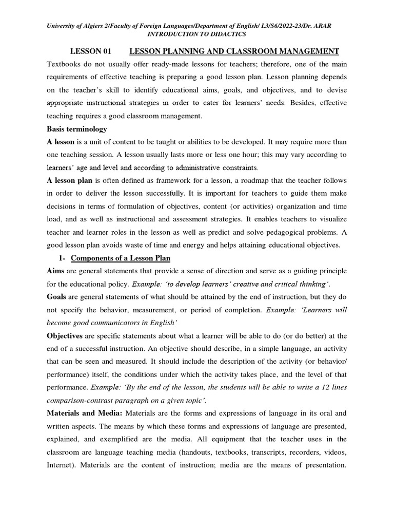 Lesson Planning and Classroom Management | PDF | Lesson Plan | Learning