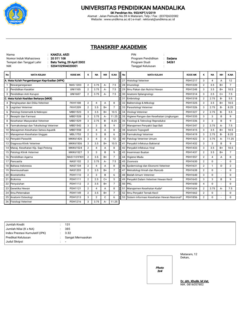 Siakad - Undikma.ac - Id Siam Cetak-Transkrip - HTML | PDF