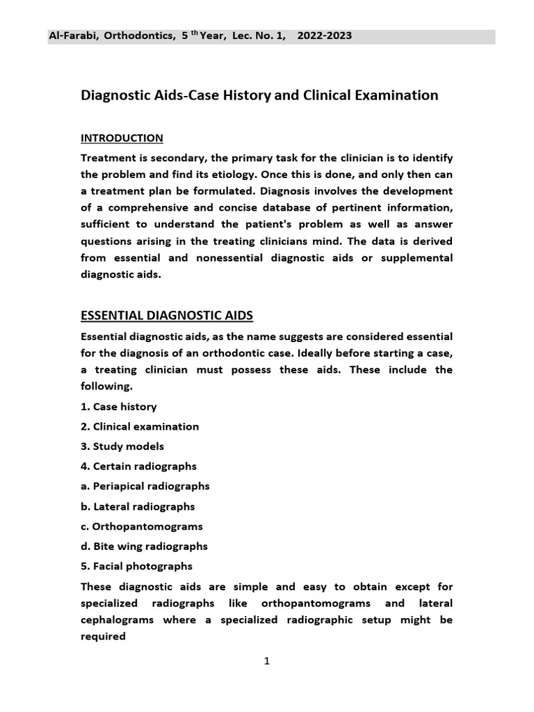 1 Diagnostic Aids-Case History and Clinical Examination | PDF