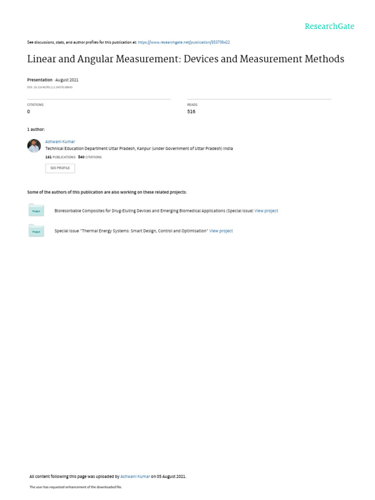Linear and Angular Measurement: Devices and Measurement Methods | PDF