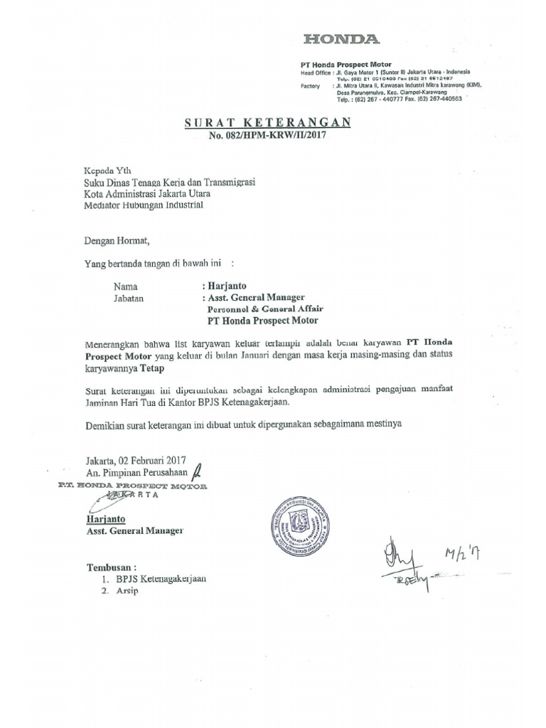 1.SK Disnaker Jakarta Bulan Januari 2017-Karyawan Tetap | PDF