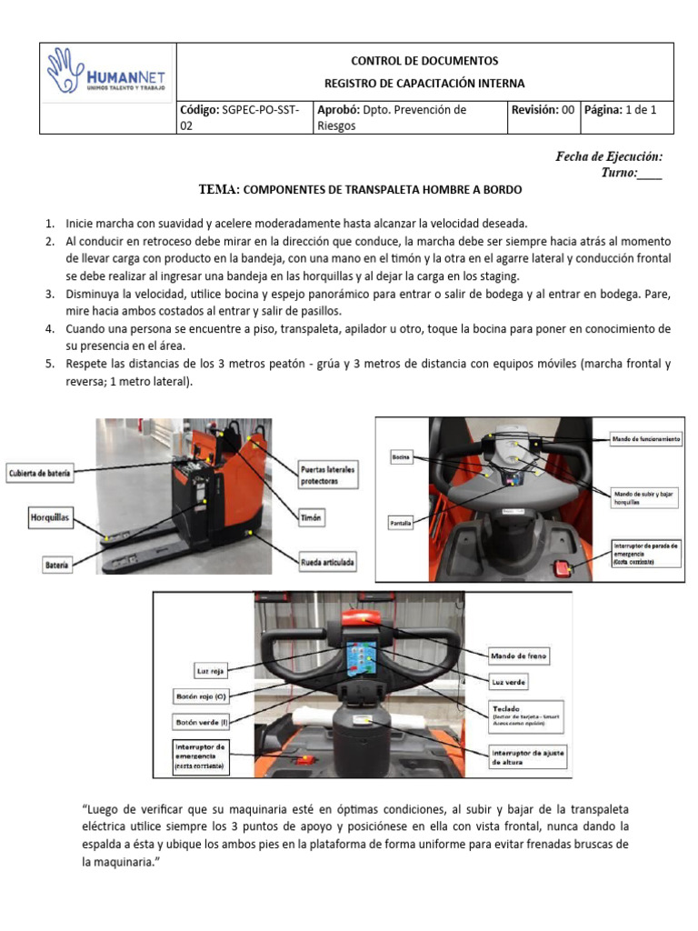 Componentes de Transpaleta Hombre a Bordo | PDF