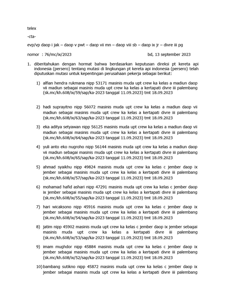 Wad Mutasi Tanggal13.09.2023 | PDF