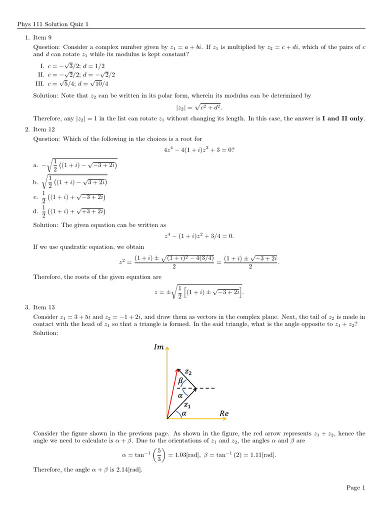 Solution Quiz 1 | PDF | Square Root | Triangle