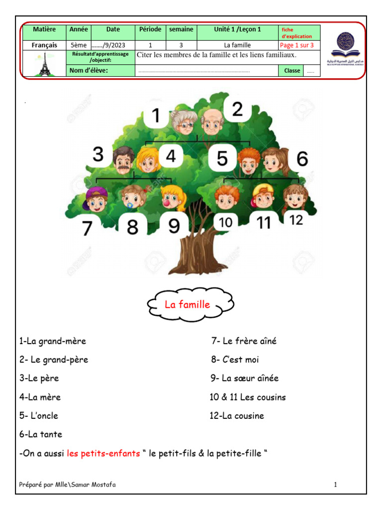 La famille en français : exercices et liens | PDF | Arts du langage et ...