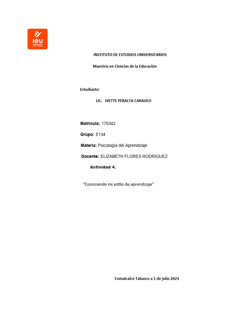 Peralta-Ivette-Act4 Conociendo Mi Estilo | PDF