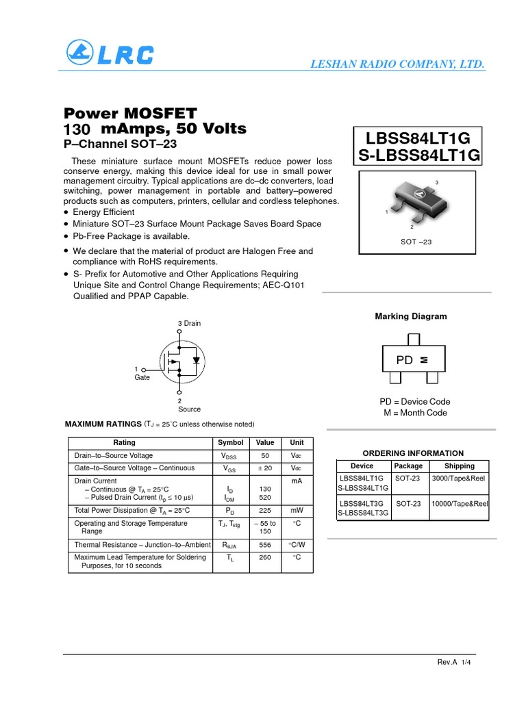 LBSS84LT1G | PDF | Field Effect Transistor | Mosfet