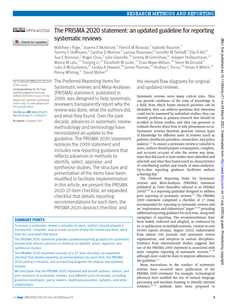The PRISMA 2020 Statement An Updated Guideline For Reporting Systematic Reviews | PDF | Business ...