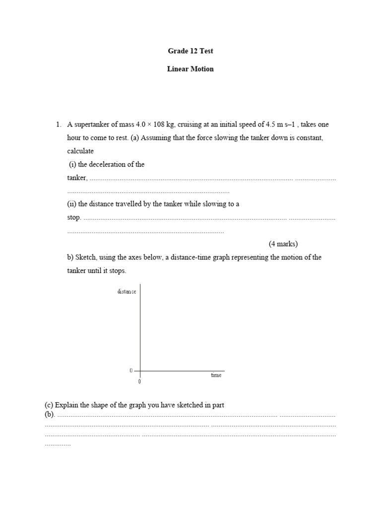 Grade 12 Test Linear Motion Pdf
