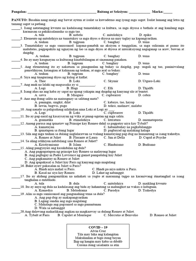 Nat Reviewer Filipino 10 | PDF