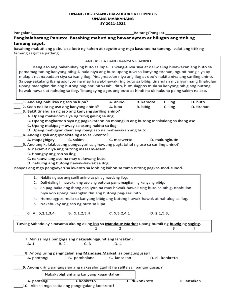 1.unang Lagumang Pagsubok Qtr1 | PDF