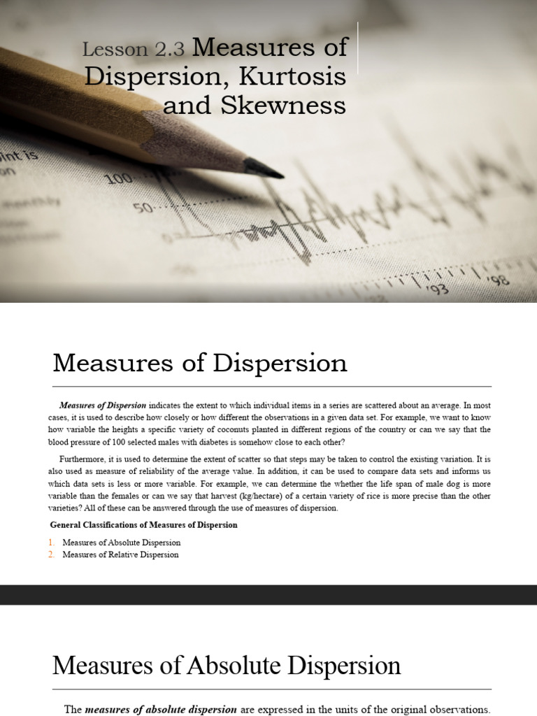 Measures of Dispersion Kurtosis and Skewness | PDF | Coefficient Of Variation | Standard Deviation