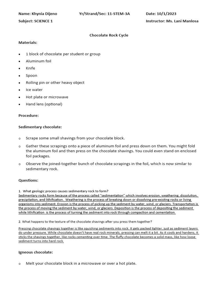 Chocolate Rock Cycle | Download Free PDF | Igneous Rock | Rock (Geology)