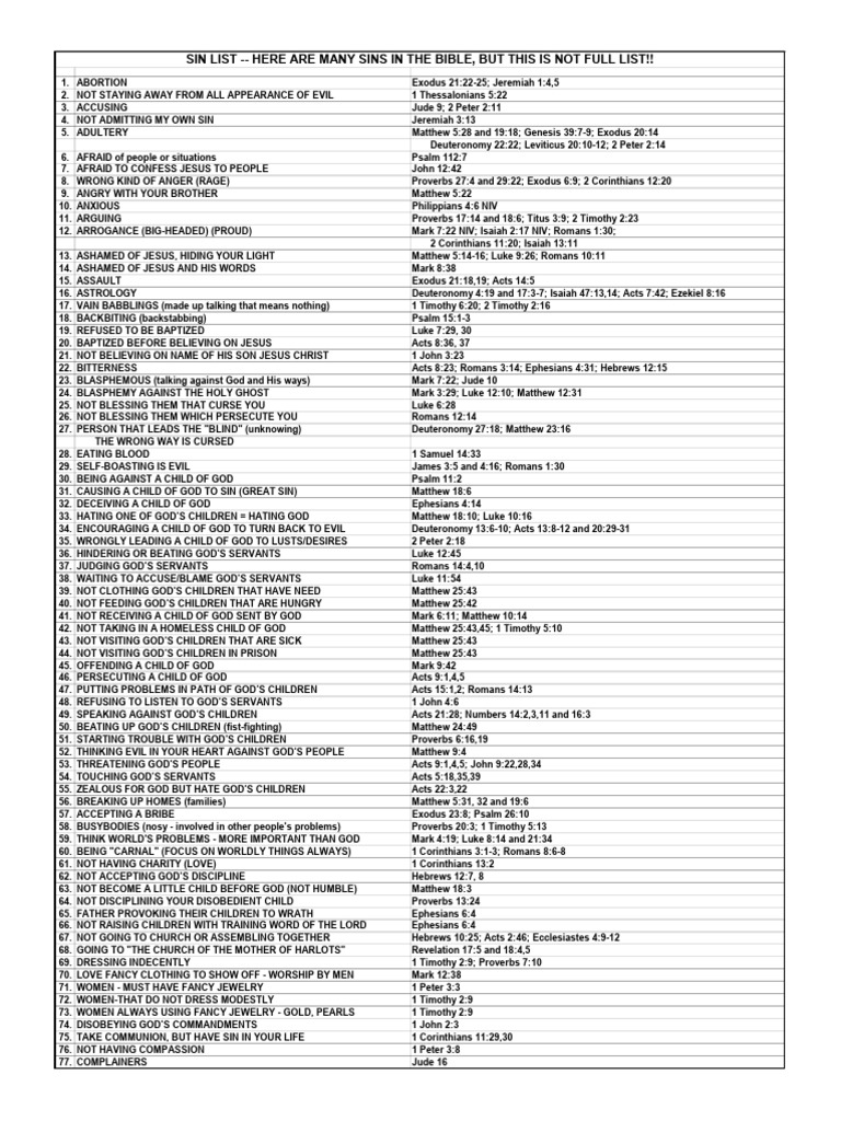 sin list | PDF | Jesus | Gospel Of Matthew