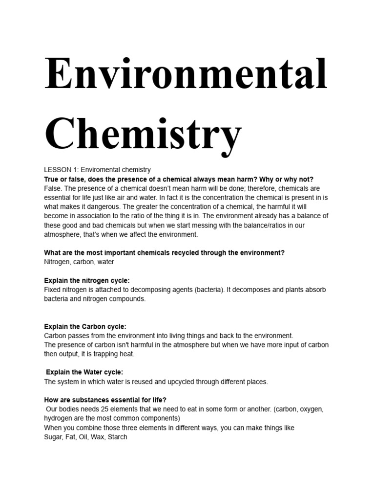 Environmental Chemistry - Grade 9 | PDF