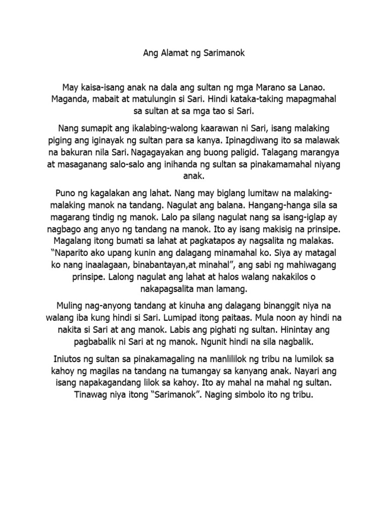 Ang Alamat NG Sarimanok | PDF Ang Alamat NG Sarimanok | PDF