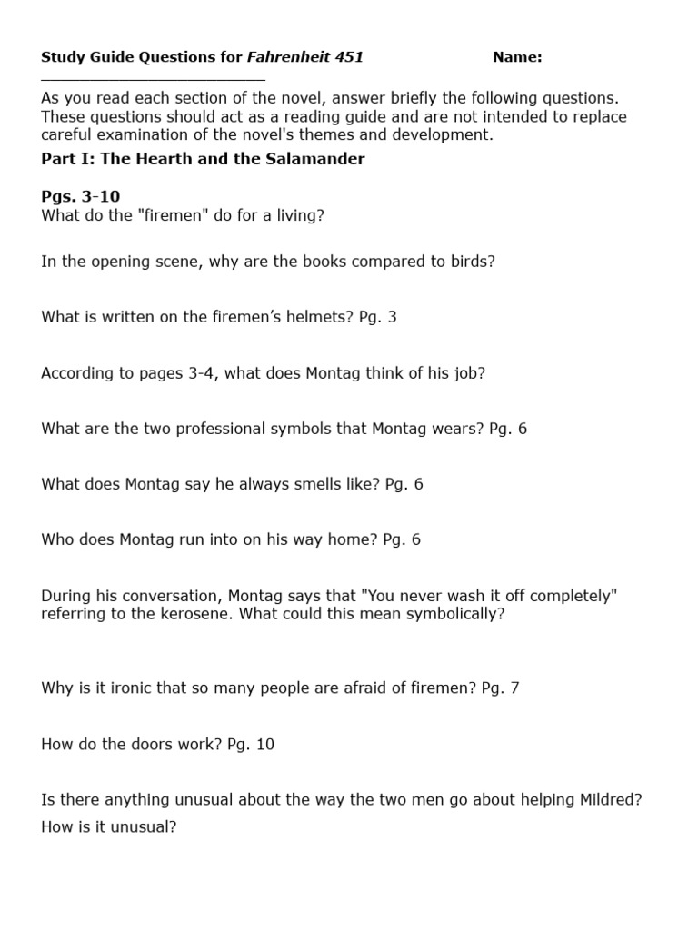 Fahrenheit 451 Study Guide Part 1 | PDF