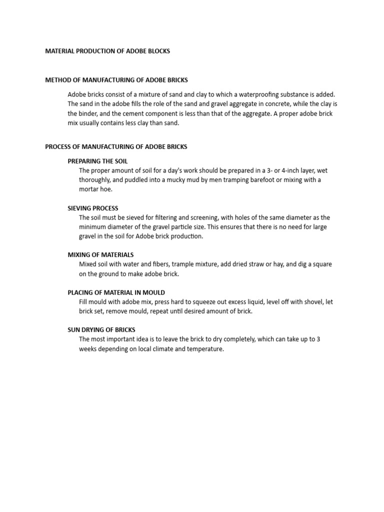 MATERIAL PRODUCTION OF ADOBE BLOCK (Bullets) | PDF