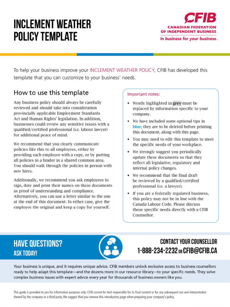 15 InclementWeatherPolicyTemplate English | PDF | Employment | Labor