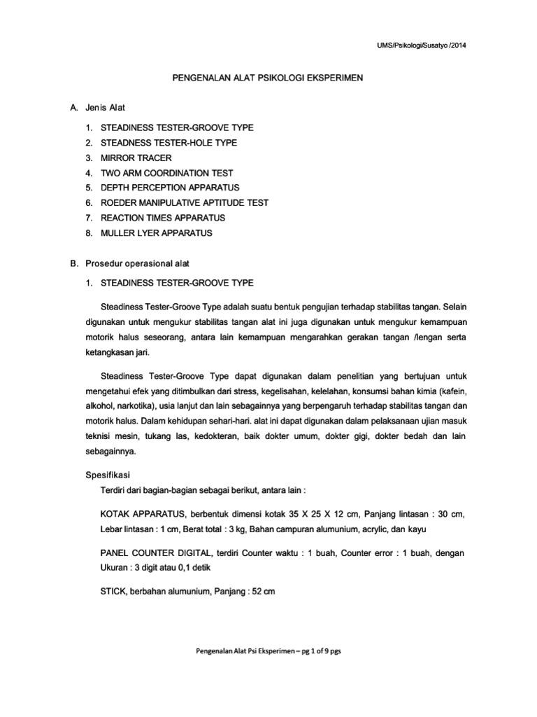 Pengenalan Alat Psikologi Eksperimen | PDF