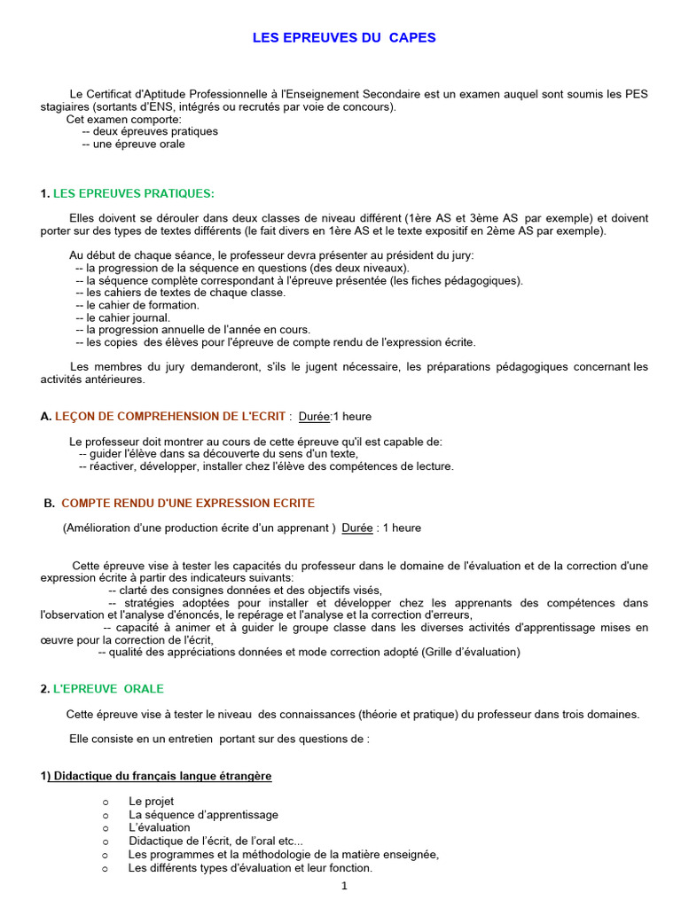 Les Epreuves Du Capes | PDF