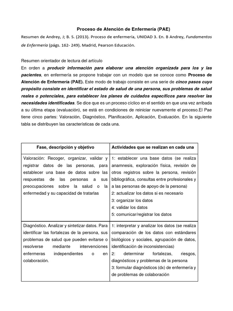 Pae Resumen para Aula | PDF | Enfermería | Medicina CLINICA