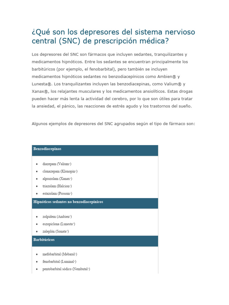 Depresores Del Sistema Nervioso Central | PDF | Benzodiazepinas ...