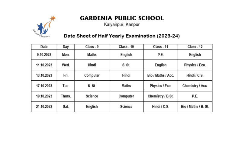 Class 9-12 Date Sheet Half Yearly Exam 2023-24-1 | PDF
